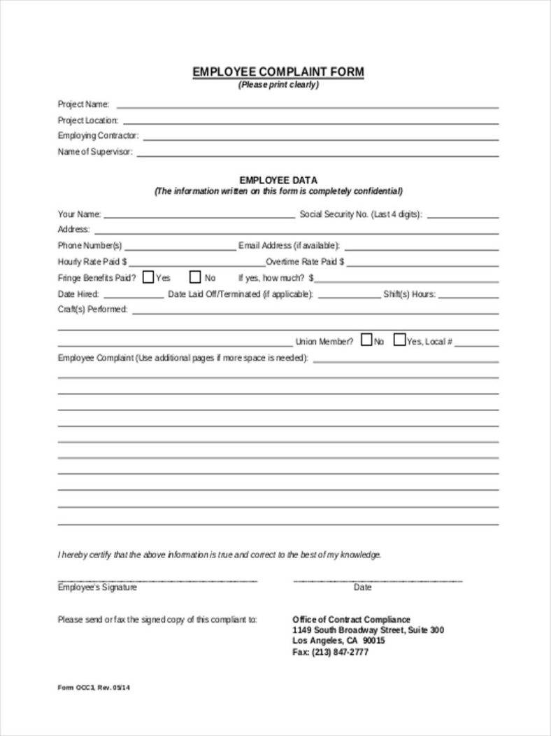 14+ Employee Complaint Forms - Free PDF, DOC Format Download