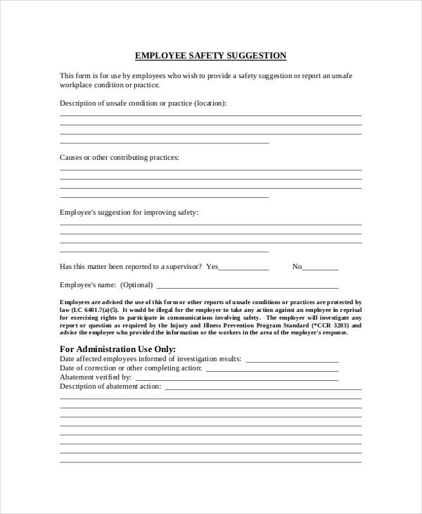 11+ Employee Suggestion Forms & Templates - PDF, Word