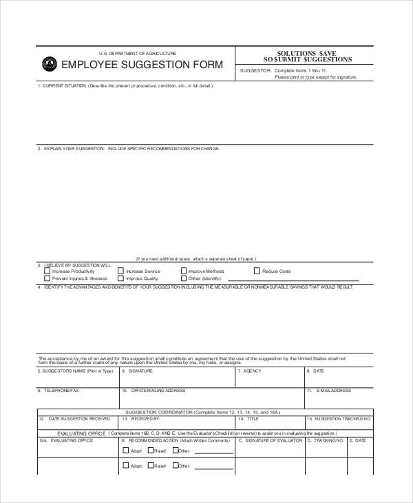11+ Employee Suggestion Forms & Templates - PDF, Word