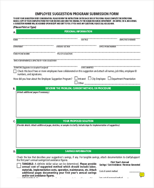 11+ Employee Suggestion Forms & Templates - PDF, Word
