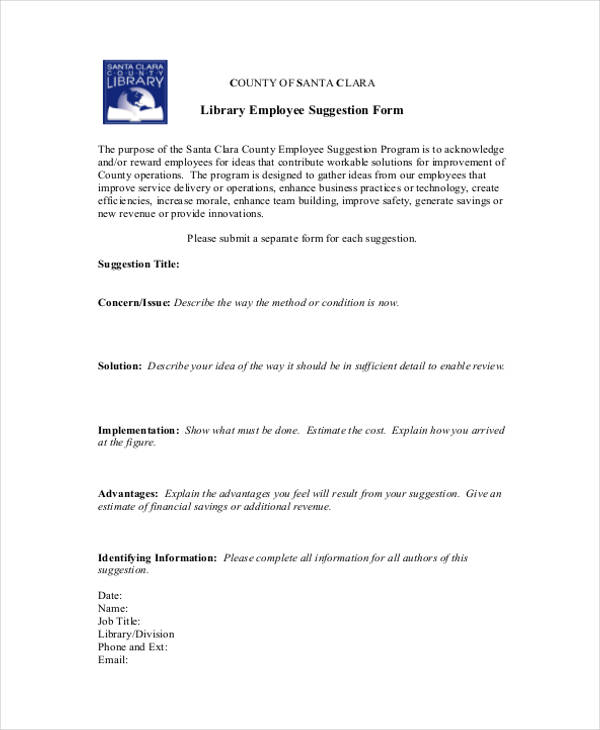 11+ Employee Suggestion Forms & Templates - PDF, Word