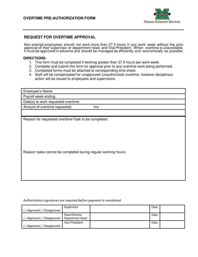 14 Overtime Authorization Forms Templates PDF DOC