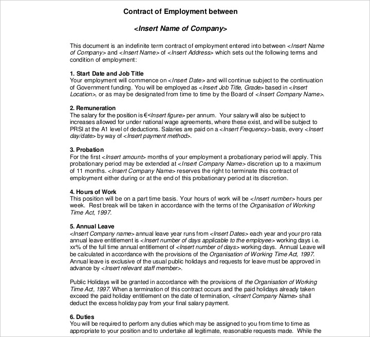 Free 13+ Employment Contracts for Restaurants, Cafes, and Bakeries in ...