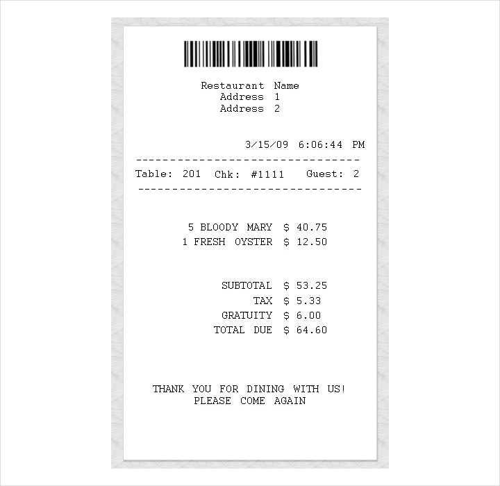 19+ Restaurant Receipt Templates - Free PDF, DOC Format Download