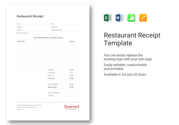 19+ Restaurant Receipt Templates - Free PDF, DOC Format Download