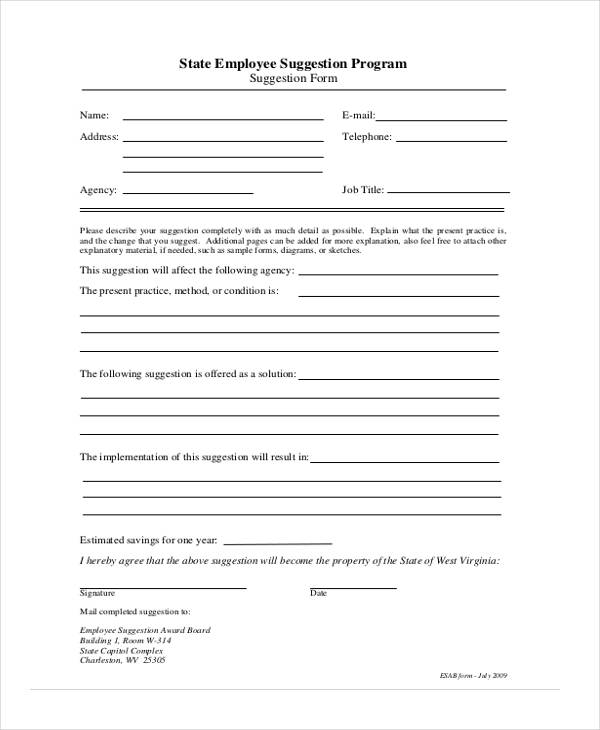 11+ Employee Suggestion Forms & Templates - PDF, Word