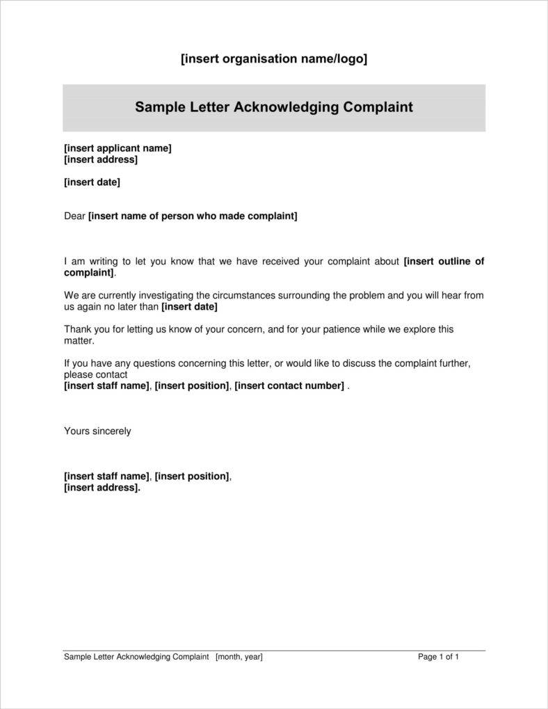 10+ Complaint Acknowledgement Letters