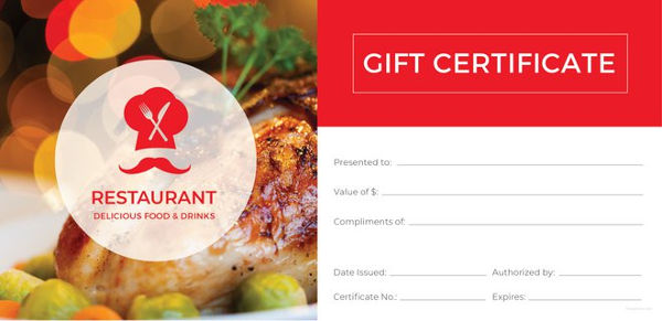 12 Restaurant Gift Certificate Templates DOC PSD EPS