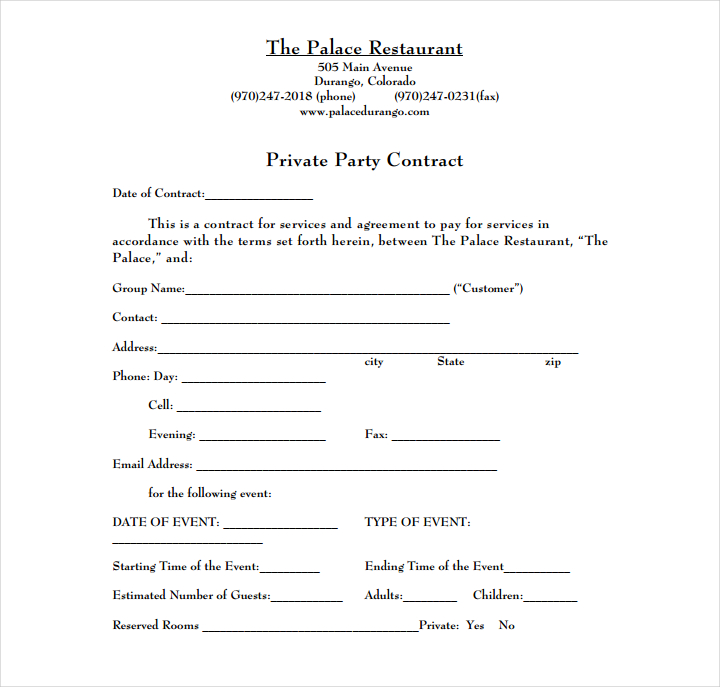6+ Restaurant Event Contract Templates for Restaurant, Cafe, and Bakery ...