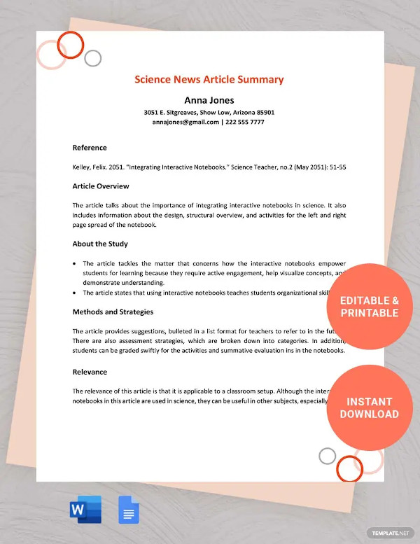 19 Article Summary Templates PDF DOC
