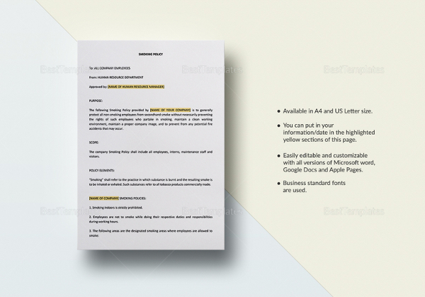 6+ Smoking Policy Templates - PDF, DOC
