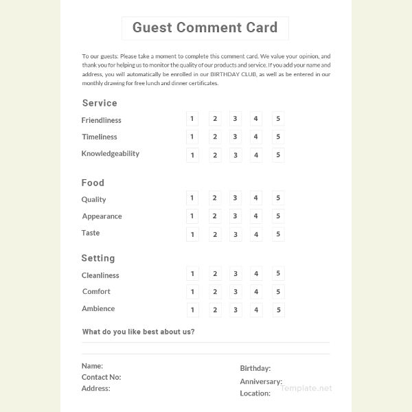 11+ Restaurant Guest Comment Card Designs & Templates - PSD, AI