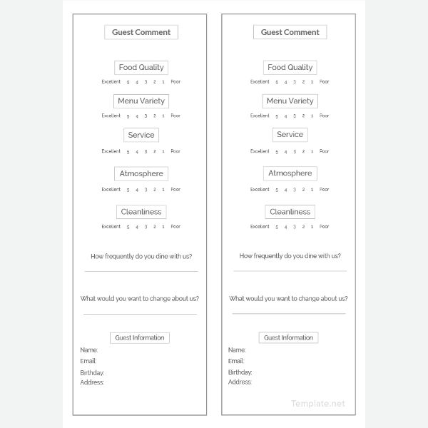 11+ Restaurant Guest Comment Card Designs & Templates - PSD, AI
