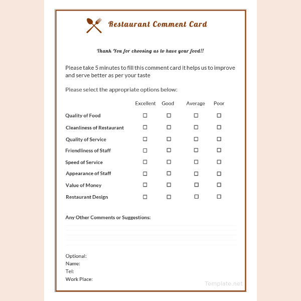 11+ Restaurant Guest Comment Card Designs & Templates - PSD, AI