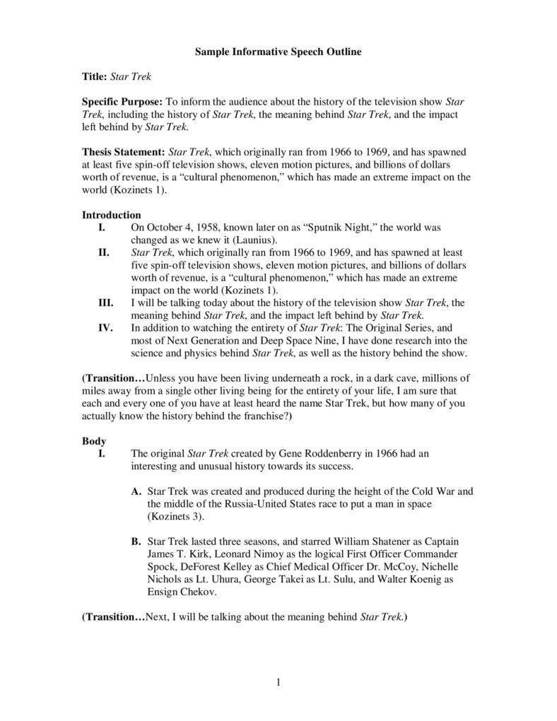 7+ Informative Speech Outline Templates - PDF