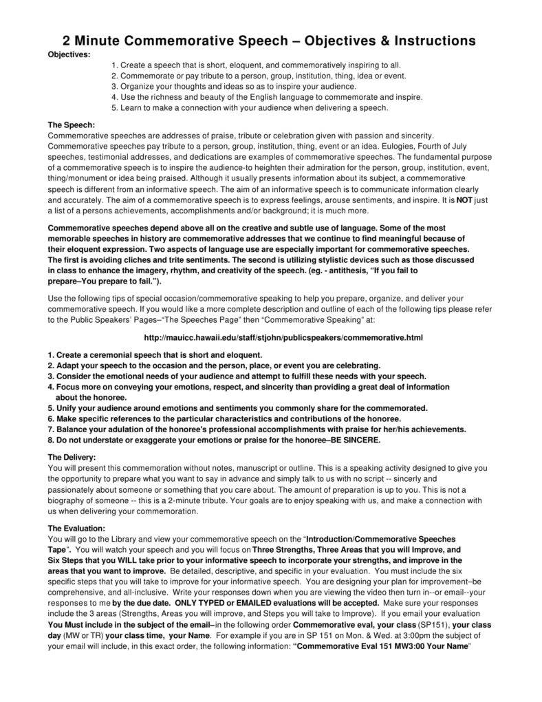 Commemorative Speech Examples Informative Speech Template Commemorative Speech Topics Can 