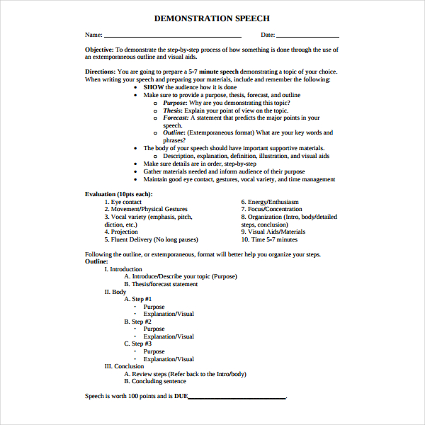 Example Of Demonstrative Speech Steps To Develop A Demonstrative Speech