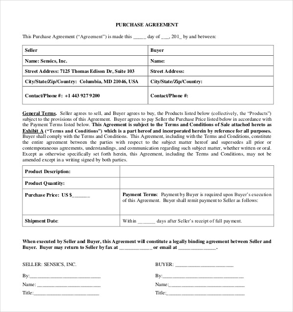7 Product Purchase Agreement Templates PDF DOC