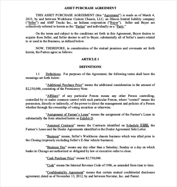 11 Asset Purchase Agreement Templates PDF Word Apple Pages Google 