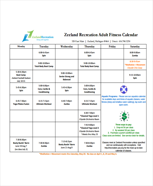 6+ Fitness Calendar Templates - PDF, Word, Excel
