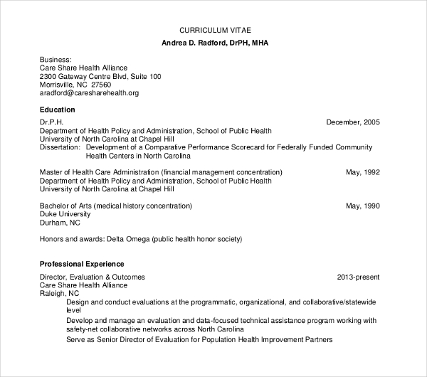 FREE 10+ Health Care Curriculum Vitae Templates in Word, Docx