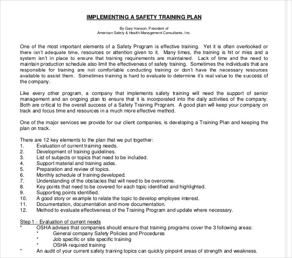 13+ Safety Training Plan Templates - Word | Google Docs | Apple Pages ...