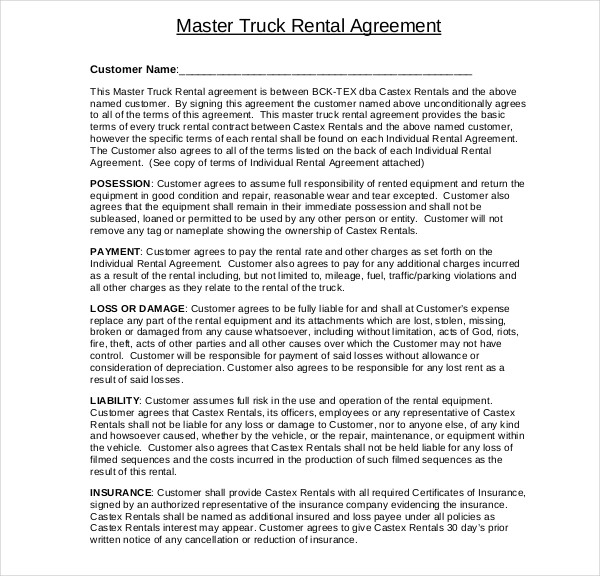 12+ Truck Lease Agreement Templates - PDF, DOC