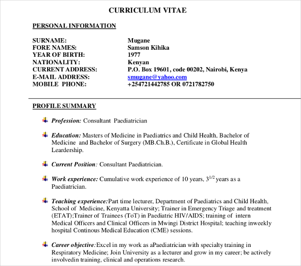 Curriculum Vitae Cv Format In Kenya Template For U Curriculum Vitae Cv Format In Kenya Template For U