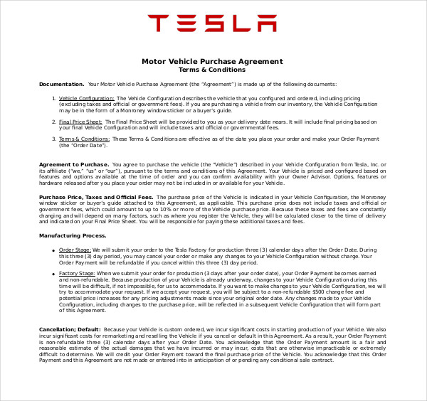 6 Vehicle Purchase Agreement Templates PDF DOC
