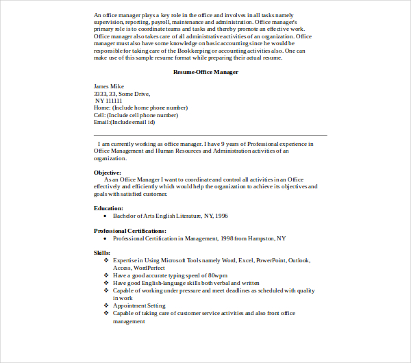 8 Office Manager Resume Templates PDF DOC