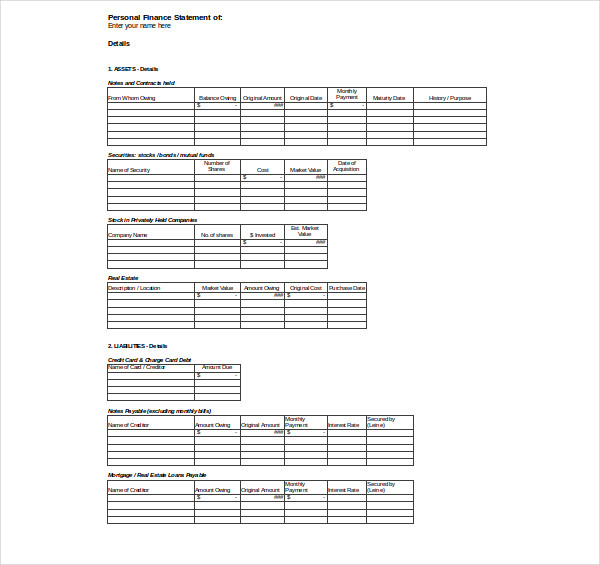 7 Personal Financial Plan Templates PDF XLS