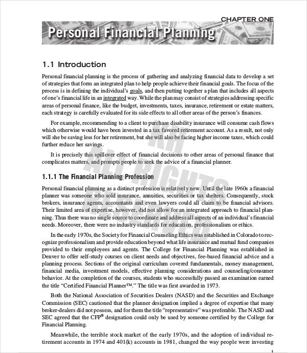 7 Personal Financial Plan Templates PDF XLS