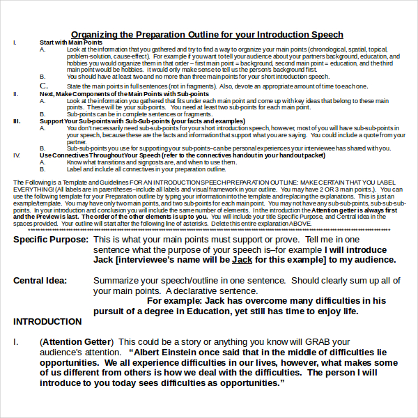 7+ Introduction Speech Outline Templates - PDF, Word
