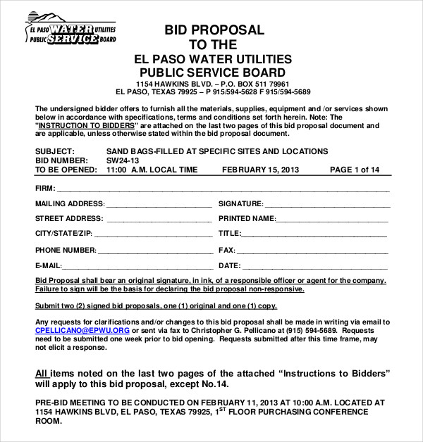 14 Simple Bid Proposal Templates PDF Word