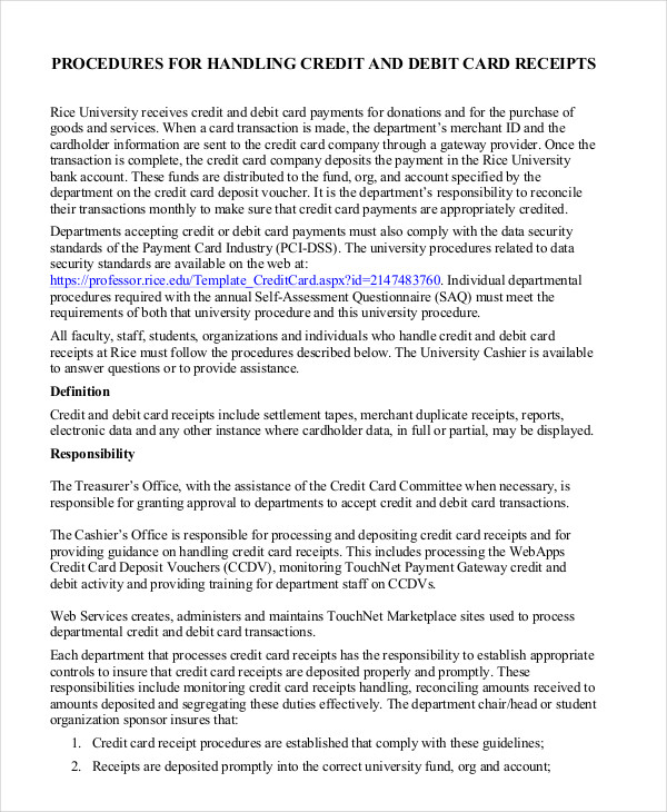 7+ Credit Card Receipt Templates - PDF