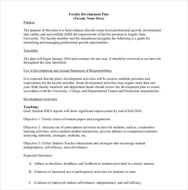 8+ Faculty Development Plan Templates - PDF, DOC