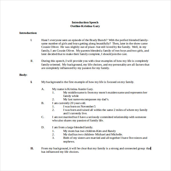 7+ Introduction Speech Outline Templates - PDF, Word