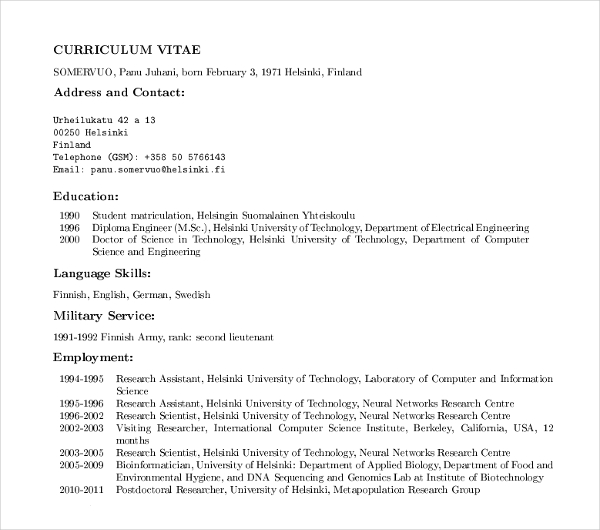 10+ Teaching Curriculum Vitae Templates - PDF, DOC