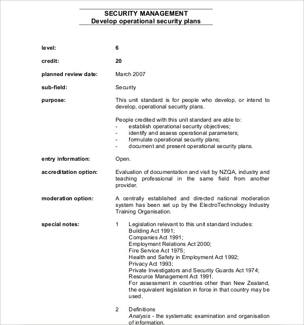 12+ Security Operational Plan Templates - Word, PDF, Google Docs, Apple ...