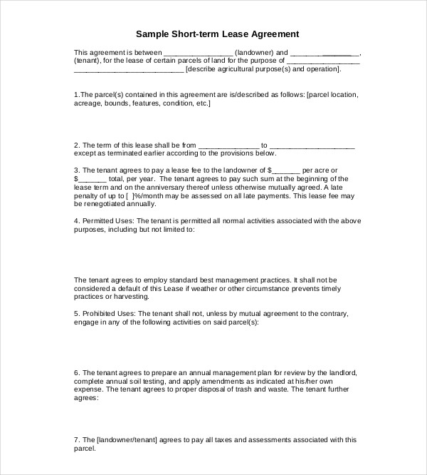 9 Short Lease Agreement Templates PDF Word Apple Pages Google Docs