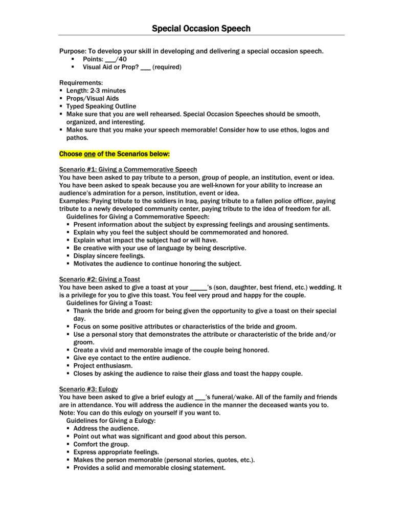 8 Commemorative Speech Outline Templates PDF