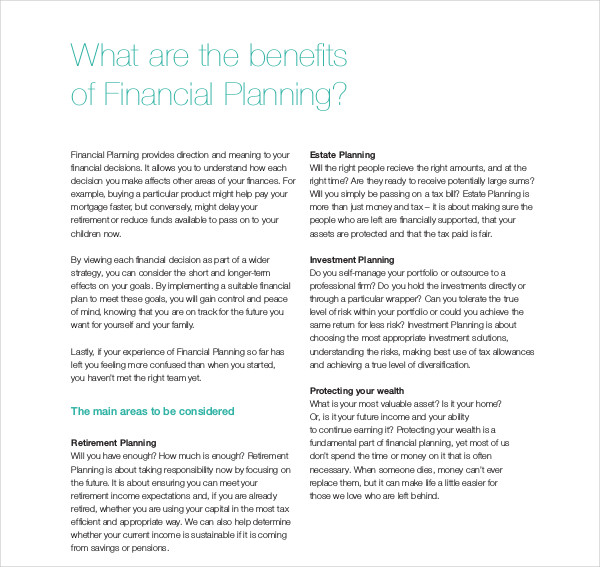 8+ Work Financial Plan Templates - PDF, DOC