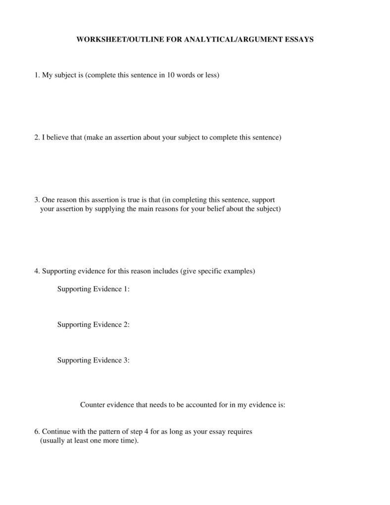  Argumentative Essay Worksheet Argumentative Essay Outline Worksheet