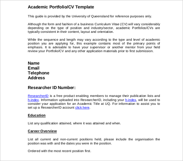 28+ Academic Curriculum Vitae Templates - PDF, DOC