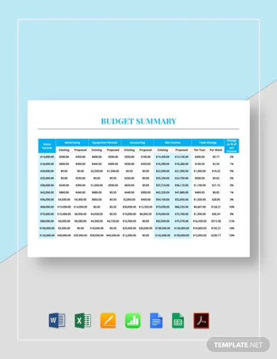 11 Budget Summary Templates PDF