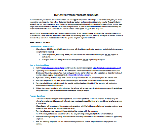 5+ Templates Employee Referral Form