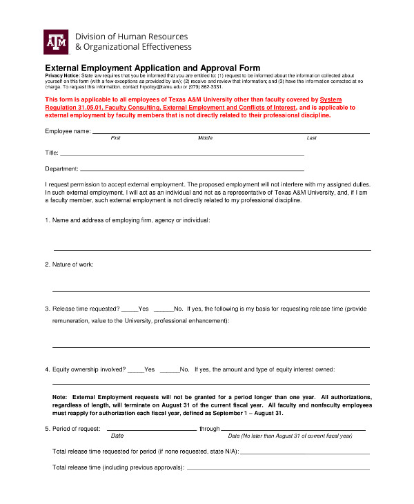 8+ Outside Employment Form Templates - PDF