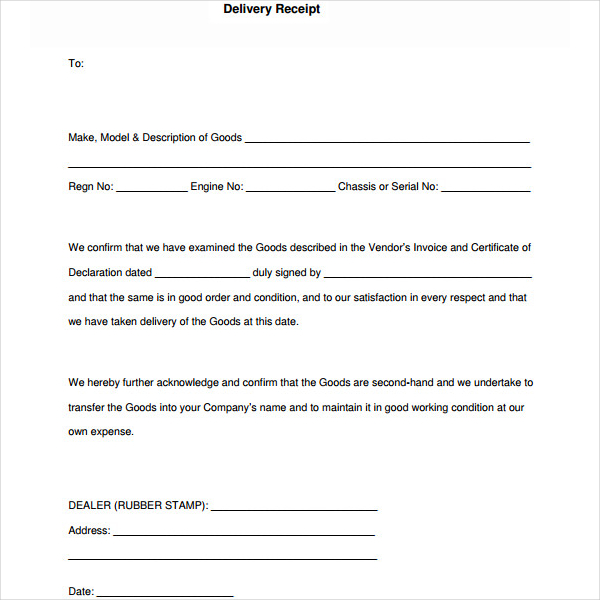 10+ Delivery Receipt Templates - Google Docs | Google Sheets | MS Excel ...