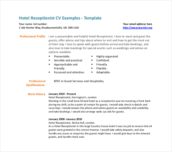 17+ Receptionist Curriculum Vitae Templates - PDF, DOC