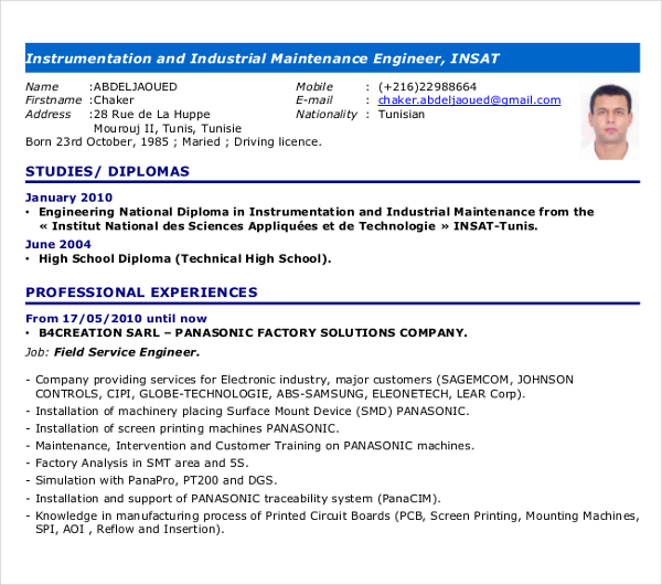 10+ Engineer Curriculum Vitae Templates - PDF, DOC
